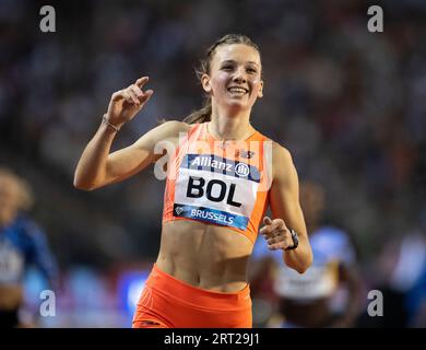 Femke Bol of the Netherlands competing in the women’s 400m hurdles race ...