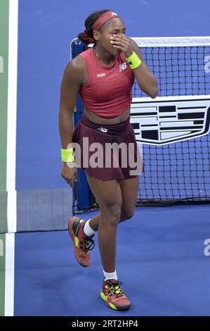 Coco Gauff of the U.S. reacts after winning the second round women's ...