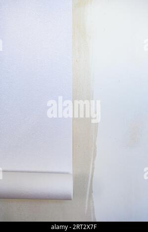 worker attaching wallpaper to wall Stock Photo - Alamy