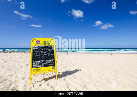 Surf lifesaving signage and tower in Broadbeach, Gold Coast, Queensland ...