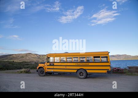 Yellow Royal Greenland School Bus Stock Photo - Alamy