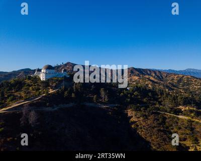Aerial views of Griffith Park Observatory in Griffith Park, Los Angeles ...