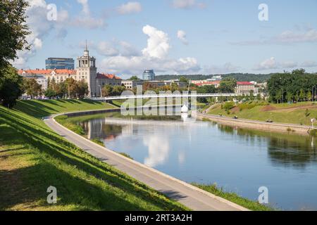 View of the White Bridge (Baltasis Tiltas) spanning the Neris River and ...