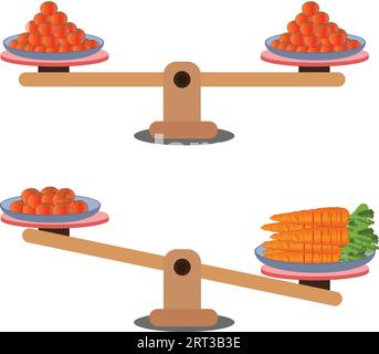 Comparison of weight in a cartoon minimal style, showing an unbalanced ...