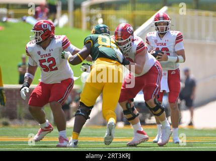 Baylor defensive lineman Gabe Hall runs a drill at the NFL football ...