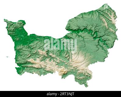 Normandie, region of France. Colored elevation map with lakes and ...