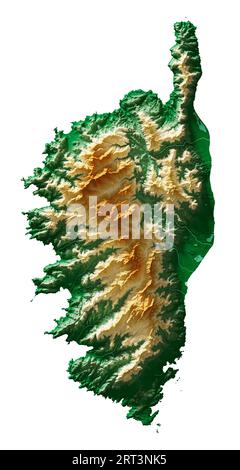 Corse, region of France. Elevation map colored in wiki style with lakes ...