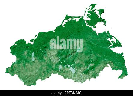 Mecklenburg-Vorpommern, state of Germany. Colored elevation map with ...