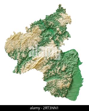 Rheinland-Pfalz, state of Germany. Colored elevation map with lakes and ...