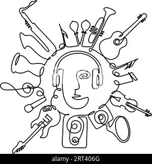 Round frame in continuous line drawing style. Line art of round frame ...