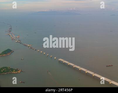 Aerial view of the Hong Kong Zhuhai Macau Bridge construction site at ...