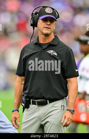 Baltimore Ravens head coach Jim Harbaugh speaks during a news ...