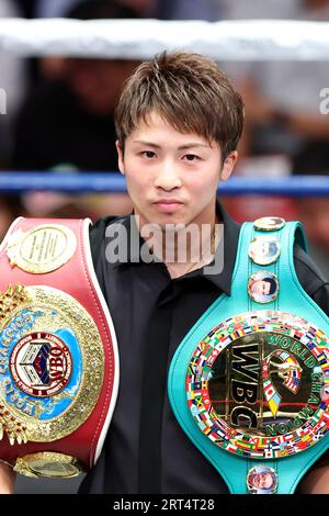 Super bantamweight boxing champion Naoya Inoue attends a press ...
