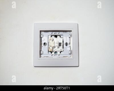Broken electrical switch on the wall. Switch without button ...