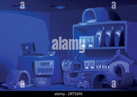 Pet shop inside interior with cashier and customer with dog. Animal ...