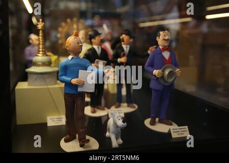 230908 -- BRUSSELS, Sept. 8, 2023 -- Toy models of the Smurfs are seen ...