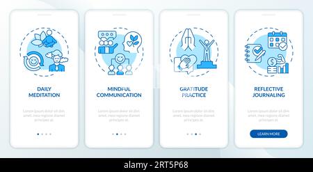 Walkthrough mindful entrepreneurship with blue icons concept Stock ...