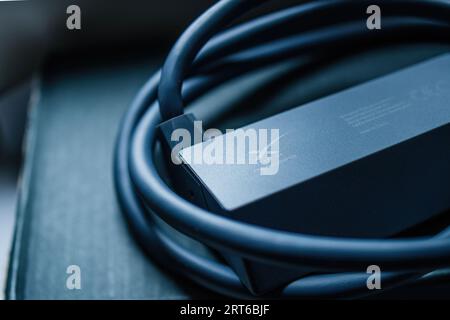 Frankfurt, Germany - 28 Jul 2023: Close-up of Starlink logotype on the ...
