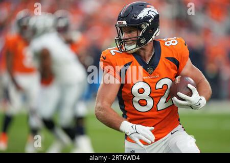 Denver Broncos tight end Adam Trautman in action during an NFL football ...