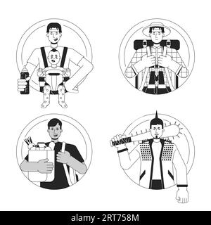 Character archetypes black and white cartoon flat illustration bundle ...