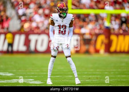 Washington Commanders cornerback Emmanuel Forbes (13) runs during an ...