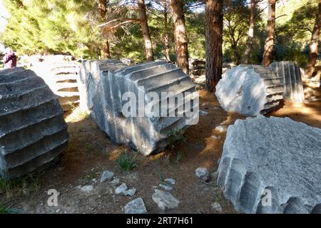 Fallen column segments at The Temple of Athena Polias. Priene, Turkey ...