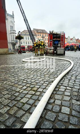 Fire fighter practicing rescue action Stock Photo - Alamy