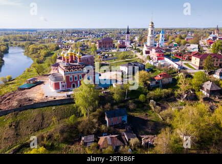 Panoramic aerial view of district of Belev on riverside, Tula region ...
