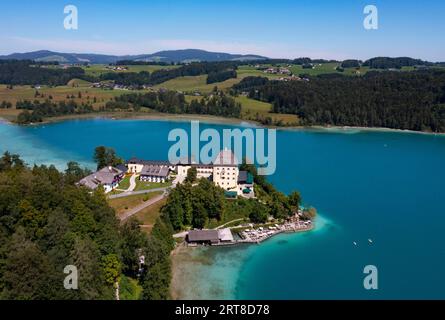 Drone shot, Fuschl Castle, Fuschlsee, Fuschl am See, Salzkammergut ...