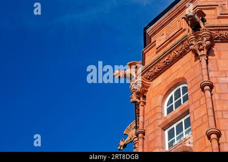 Gargoyles and decorative detail from the Pierhead Building, Cardiff Bay ...