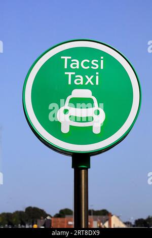 Round green taxi rank bilingual Welsh / English sign for Tacsi / Taxi ...