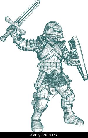 Gothic Fighting Knight Vector. Illustration Isolated On White ...