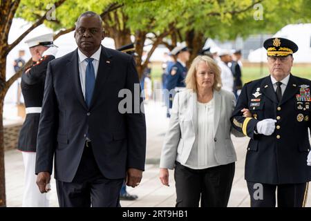 Defense Secretary Lloyd Austin and his wife Charlene Austin arrive for ...