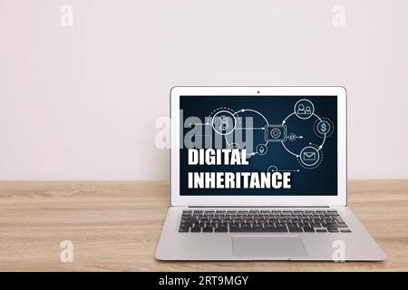 Text Digital Inheritance and many different icons on black background ...