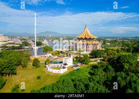 scenery of the waterfront of Sarawak river in Kuching, Sarawak, east ...