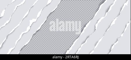 Layers of torn paper strips with transparent background in middle ...