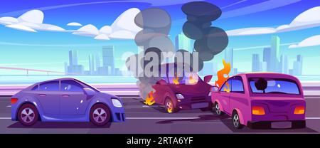 Morning cityscape with highway bridge across river. Cartoon vector ...