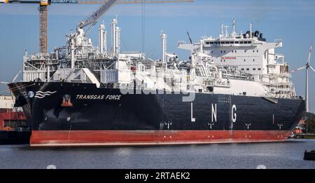 Bremerhaven, Germany. 05th Sep, 2023. The LNG terminal vessel Transgas ...