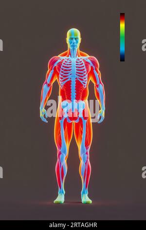 graphic infrared human body heat, young adult standing, gray neutral ...