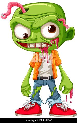 Illustration of a male zombie with a worm coming out of his head Stock ...