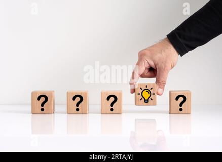 Brainstorming and creative idea formation. Problem solving and business solutions. Question mark ...