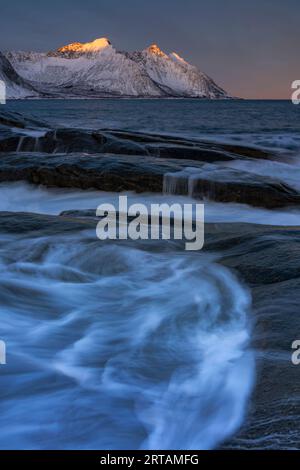 First morning light on Tungeneset beach on Senja island, Norway Stock ...