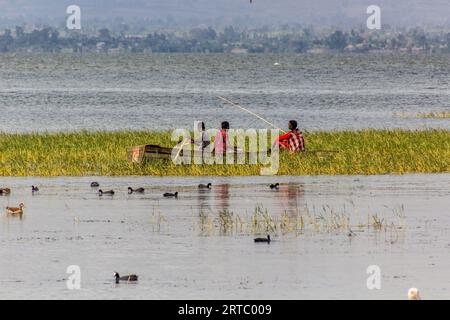 HAWASSA, ETHIOPIA - JANUARY 28, 2020: Fishermen at Awassa lake ...