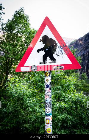Troll road sign in Norway Stock Photo - Alamy