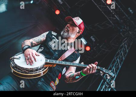 Horsens, Denmark. 12th, August 2023. Ecstatic heavy metal fans and ...