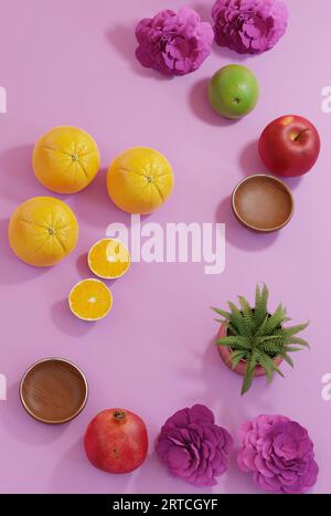 Fresh oranges top view on the border. Natural organic food. Watercolor ...