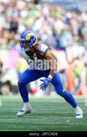 Los Angeles Rams linebacker Christian Rozeboom walks onto the field ...