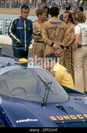 Mark Donohue and Roger Penske in the pits with the Roger Penske Sunoco ...