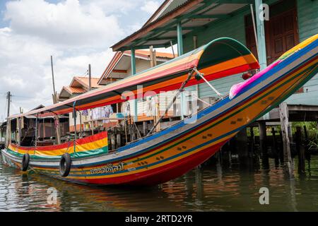 A klong or river channel of Chao Phraya river with residential ...