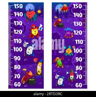 Kids height chart. Cartoon Halloween candy characters on cemetery ...